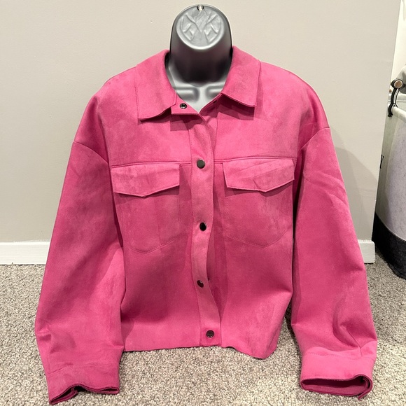 Zara | Jackets & Coats | Zara Suede Jacket In Hot Pink | Poshmark